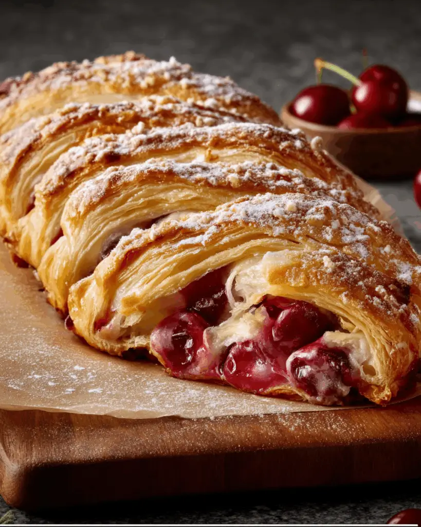 Flaky Puff Pastry Braid with Creamy Cherry Cheesecake Filling
