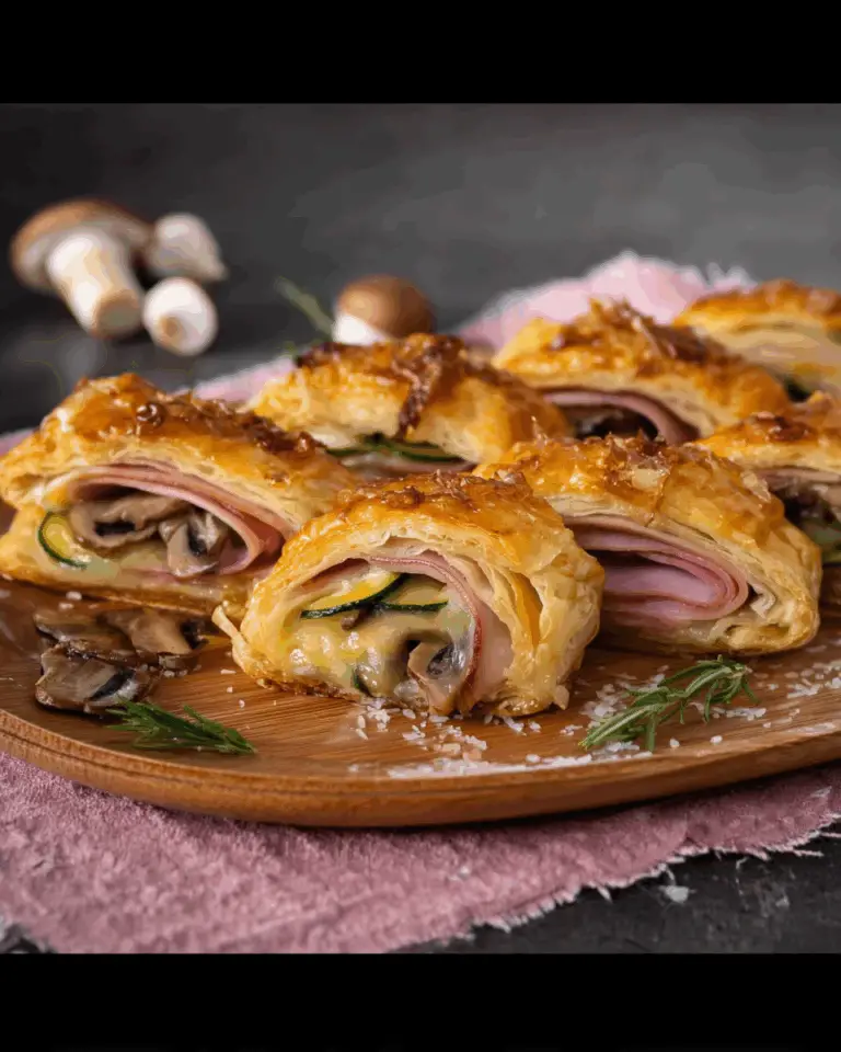 Puff Pastry with Cheese, Ham, Pickled Cucumber, and Mushroom