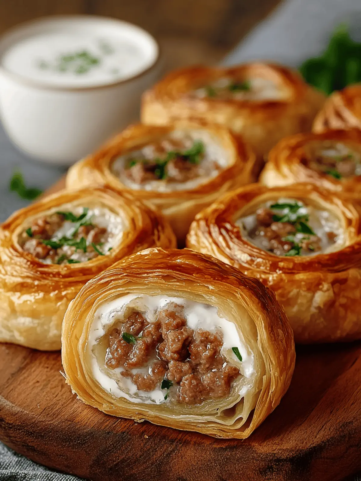 Ground Meat Puff Pastry Roll with Garlic Yogurt Sauce Magic