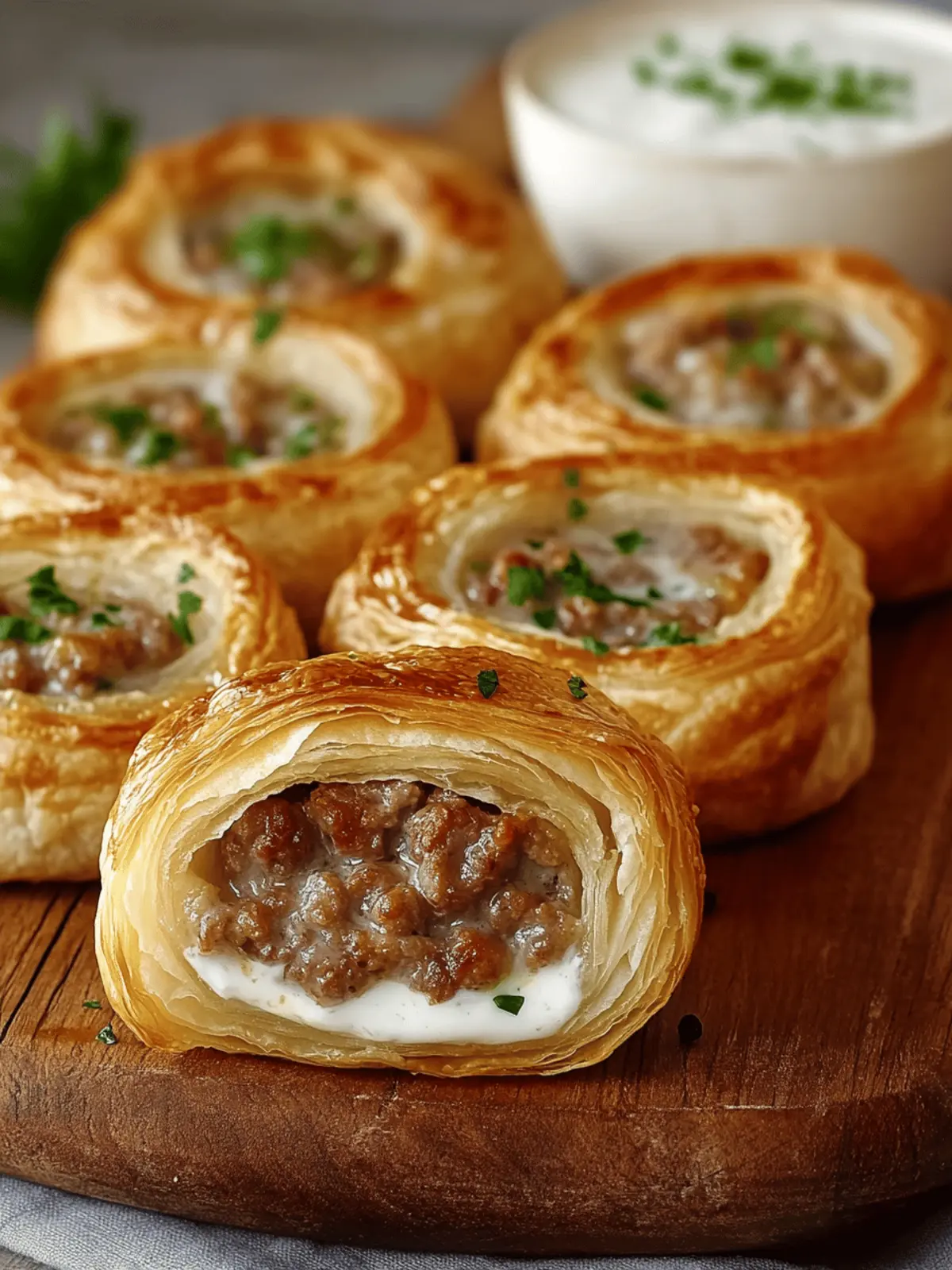 Ground Meat Puff Pastry Roll with Garlic Yogurt Sauce Magic