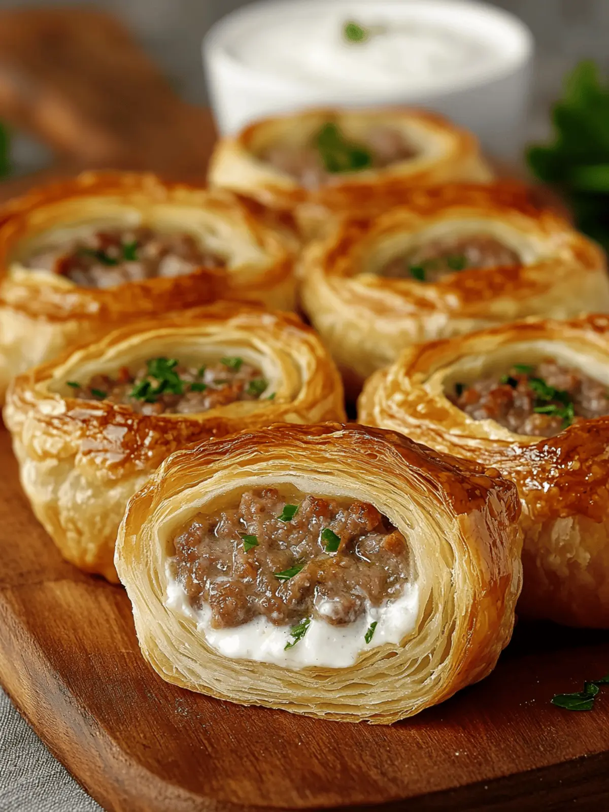 Ground Meat Puff Pastry Roll with Garlic Yogurt Sauce Magic